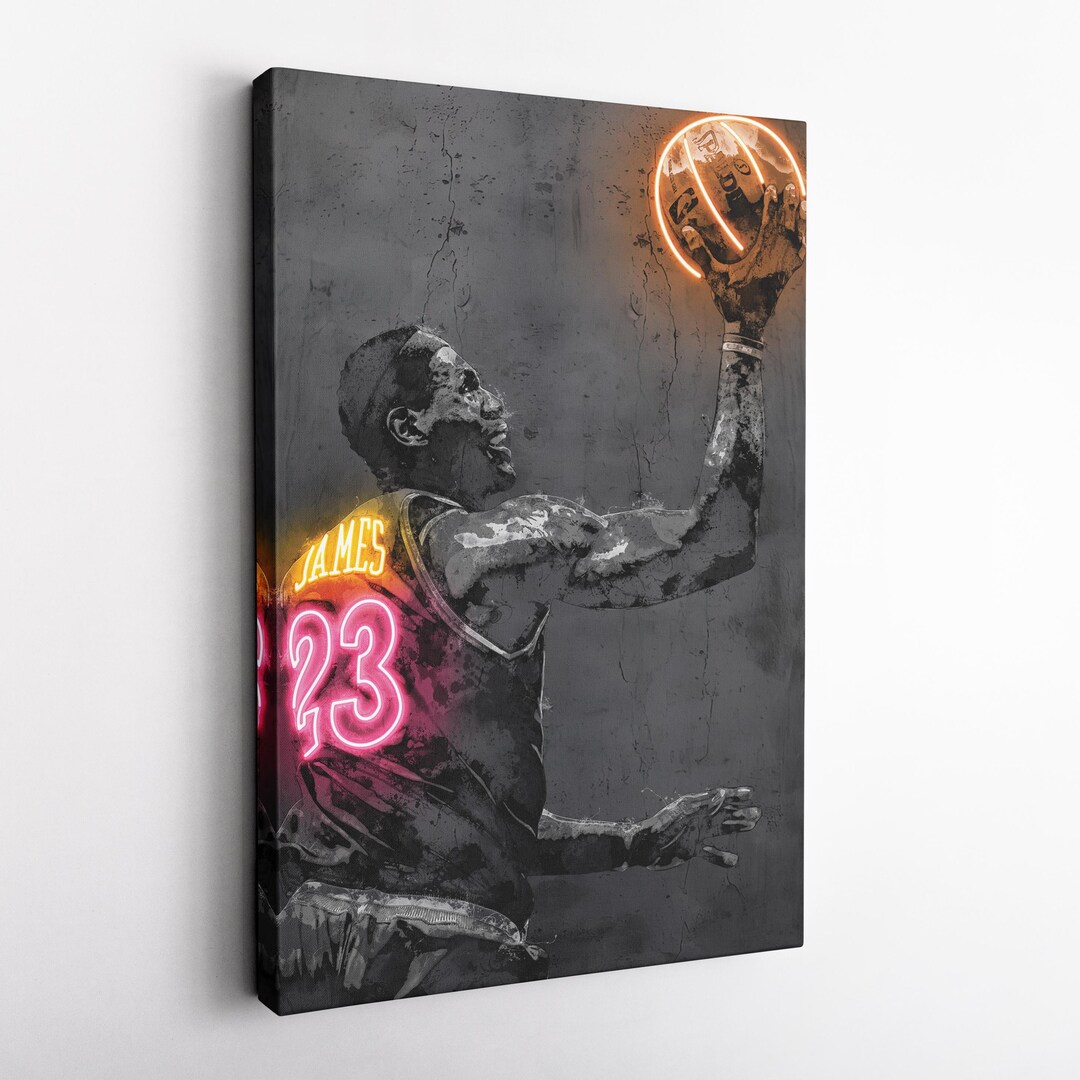 Lebron James Neon Poster - Cleveland Cavaliers NBA Canvas Print, Framed ...
