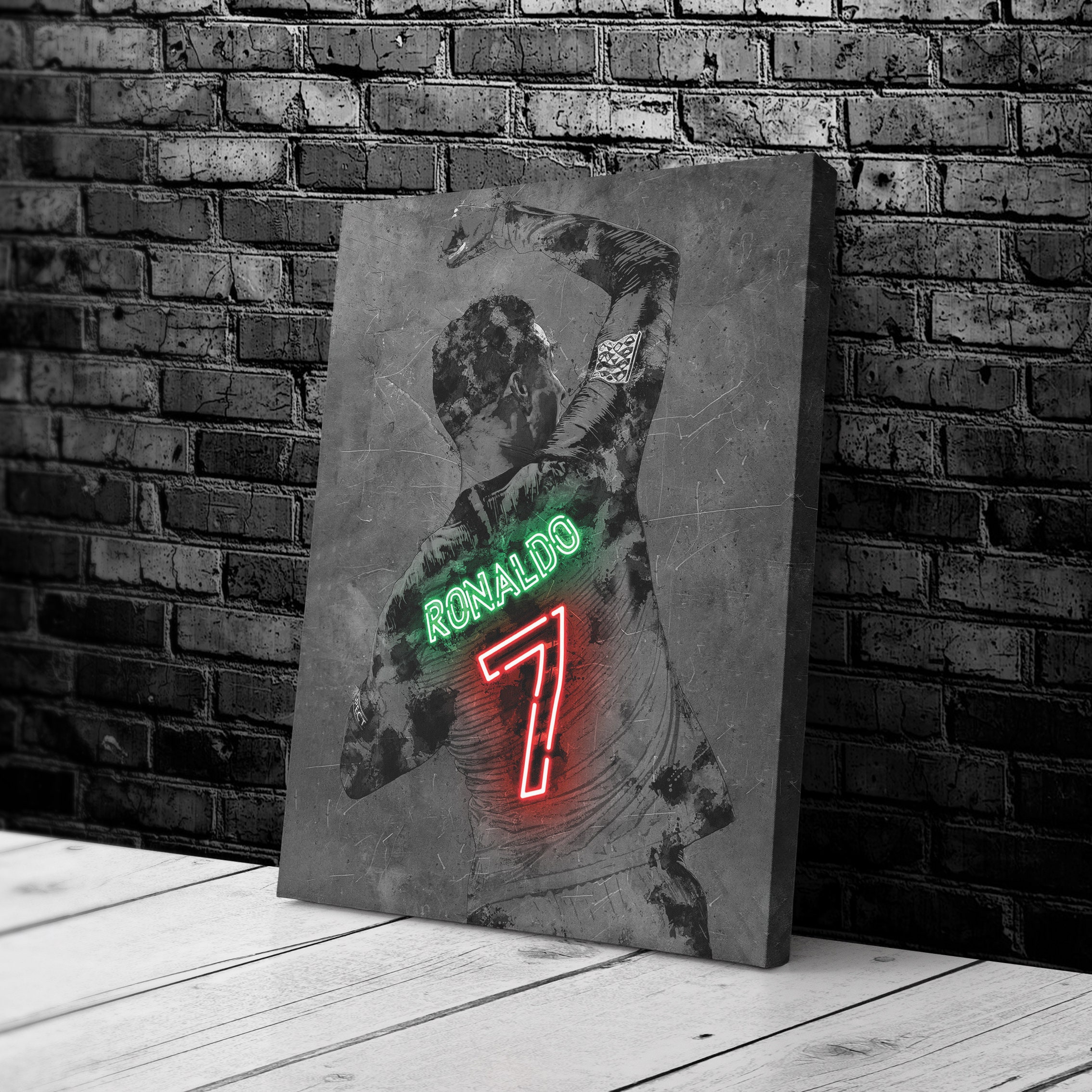 Cristiano Ronaldo Poster Neon Effect Portugal Hand Made Poster Canvas ...