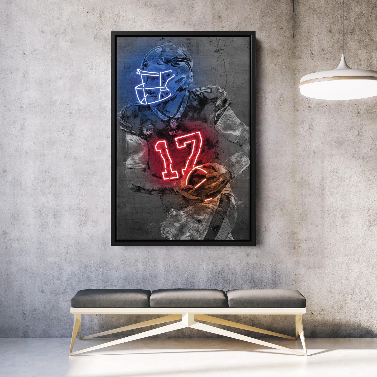 Josh Allen Poster Neon Buffalo Bills NFL Hand Made Poster Canvas Framed ...