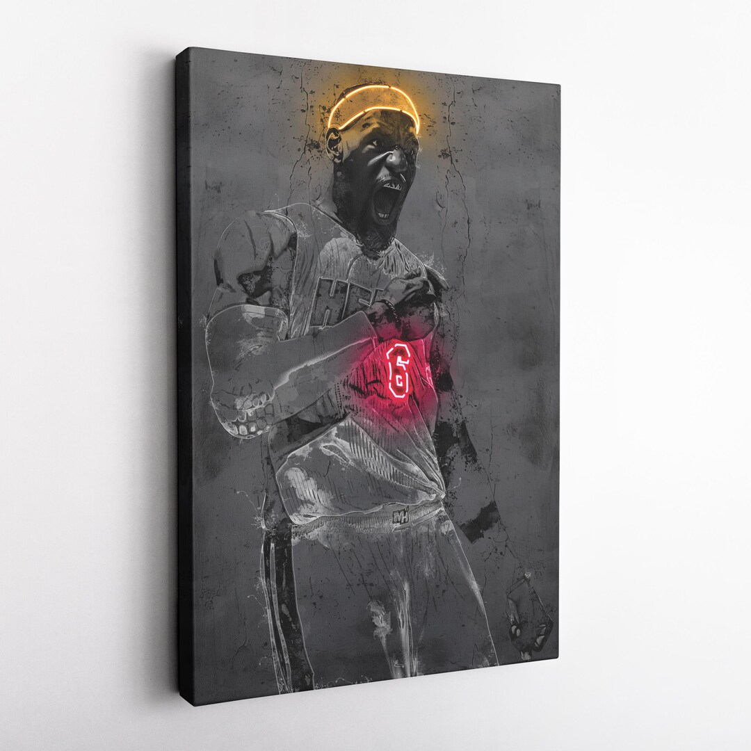 Lebron James Poster Neon Miami Heat Basketball Hand Made Poster Canvas ...