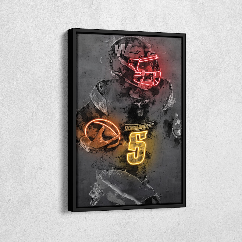 Jayden Daniels Neon Poster - Washington Commanders NFL Canvas Print ...