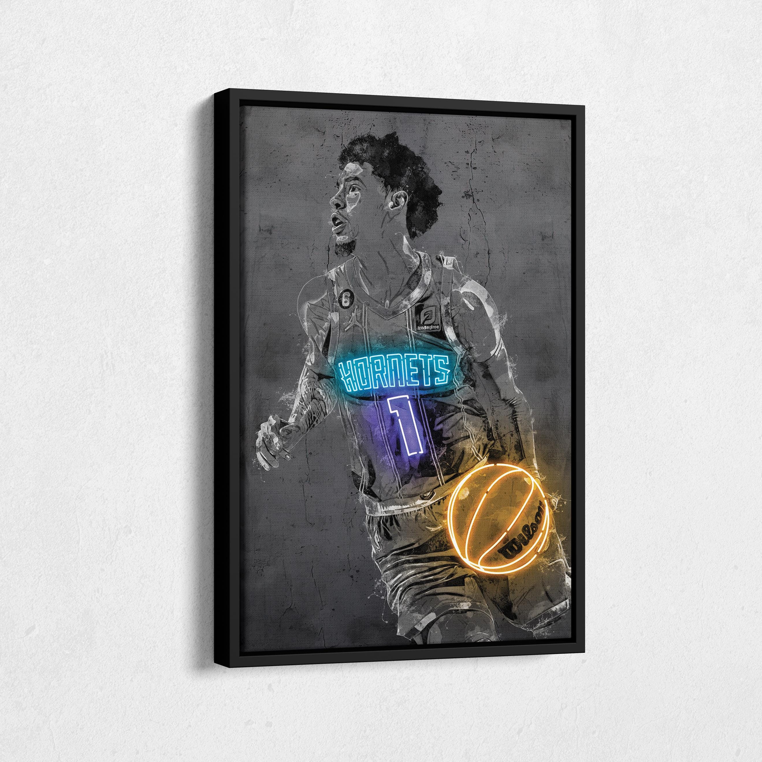 Lamelo Ball Poster Neon Charlotte Hornets NBA Hand Made Poster Canvas ...