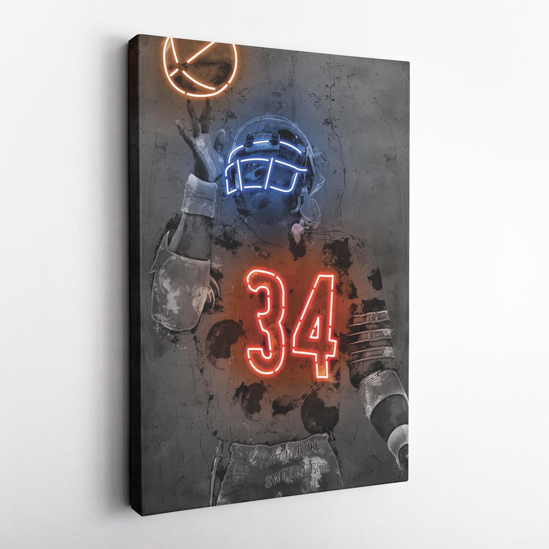 Walter Payton Poster Neon Chicago Bears NFL Hand Made Poster Canvas ...