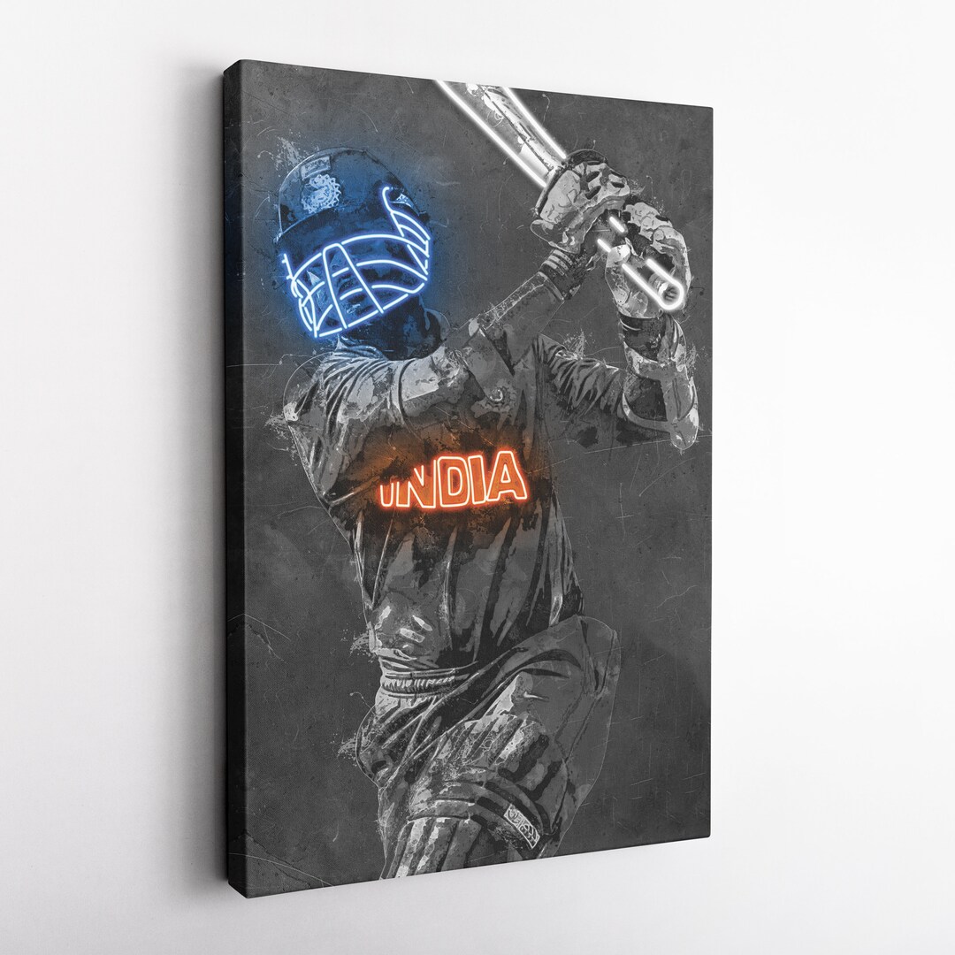 Sachin Tendulkar Poster Neon Effect Cricket Hand Made Poster Canvas ...