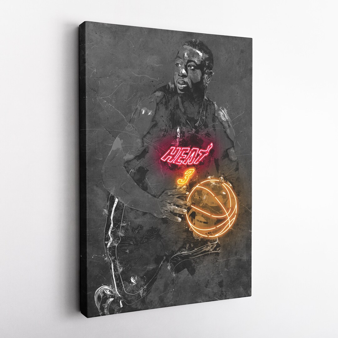 Dwyane Wade Poster Neon Miami Heat NBA Hand Made Poster Canvas Print ...
