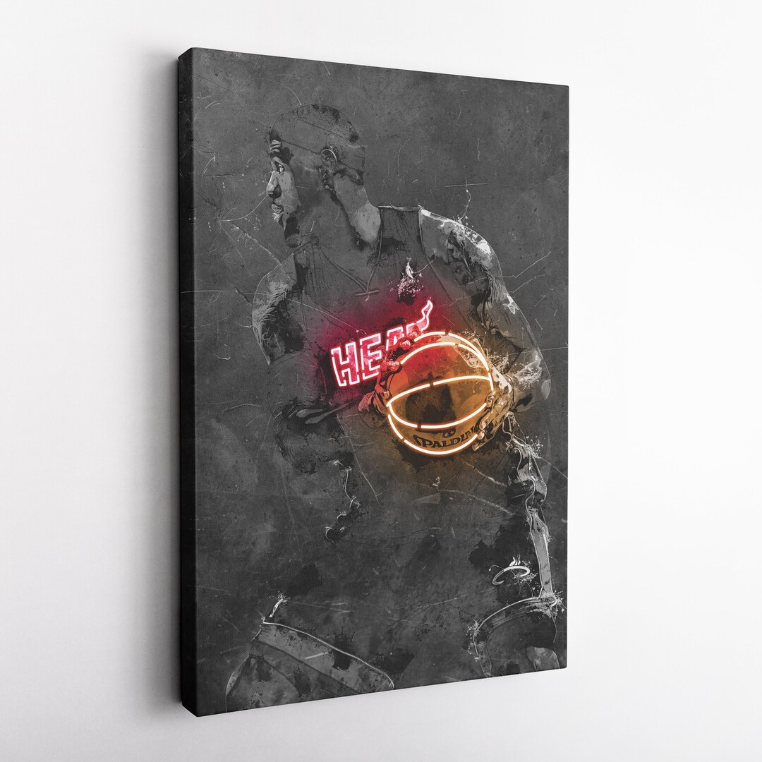 Lebron James Poster Neon Miami Heat Basketball Hand Made Poster Canvas ...