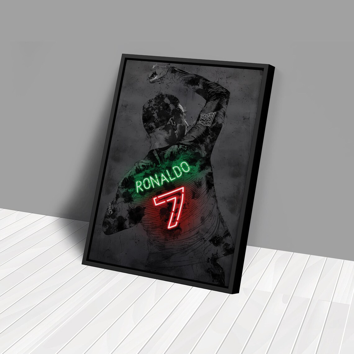 Cristiano Ronaldo Poster Neon Effect Portugal Hand Made Poster Canvas ...