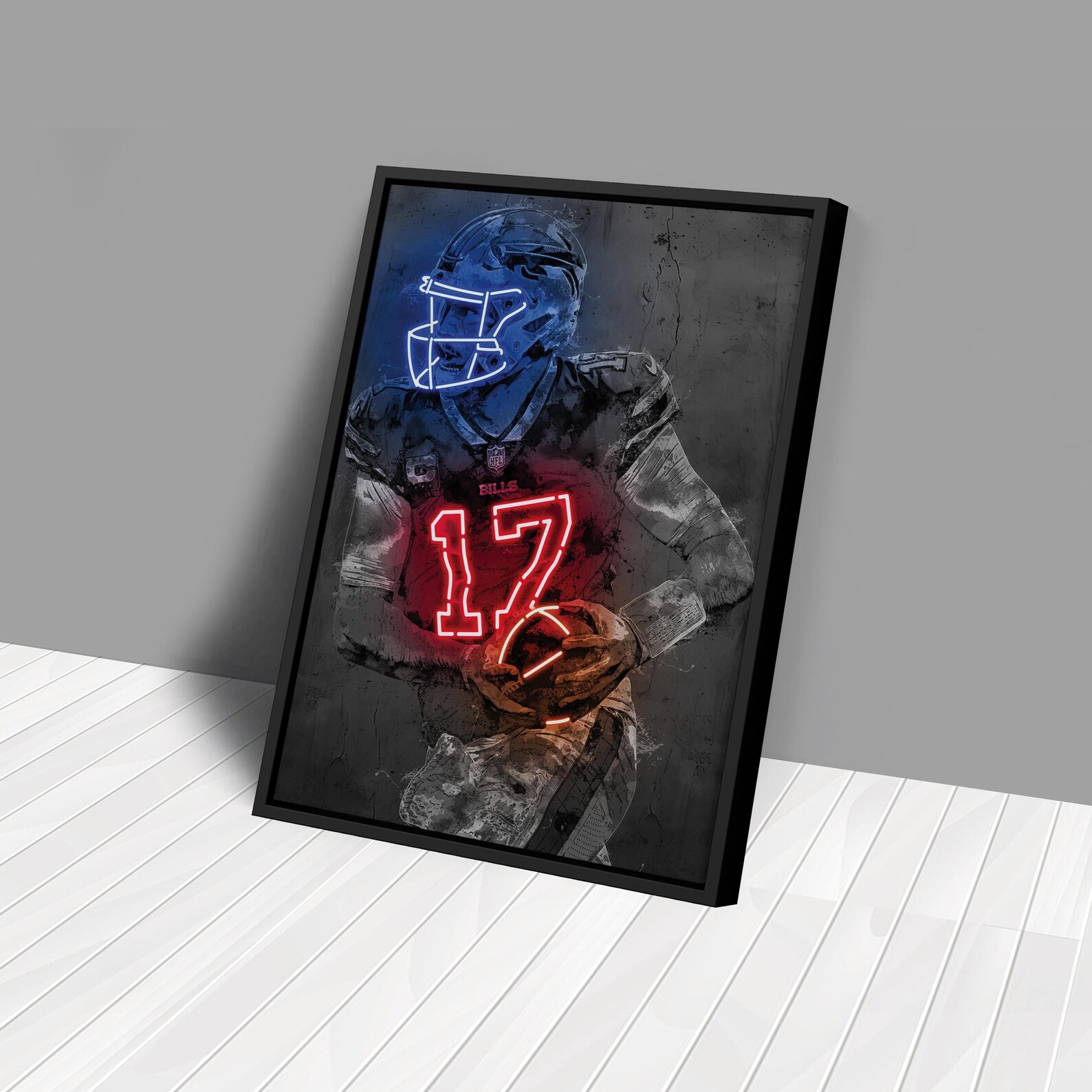 Josh Allen Poster Neon Buffalo Bills NFL Hand Made Poster Canvas Framed ...