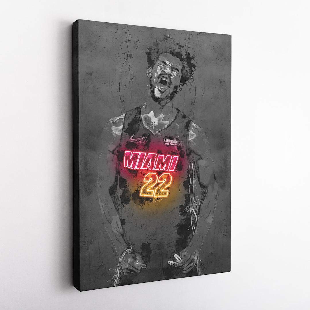 Jimmy Butler Poster Neon Miami Heat NBA Hand Made Poster Canvas Framed ...