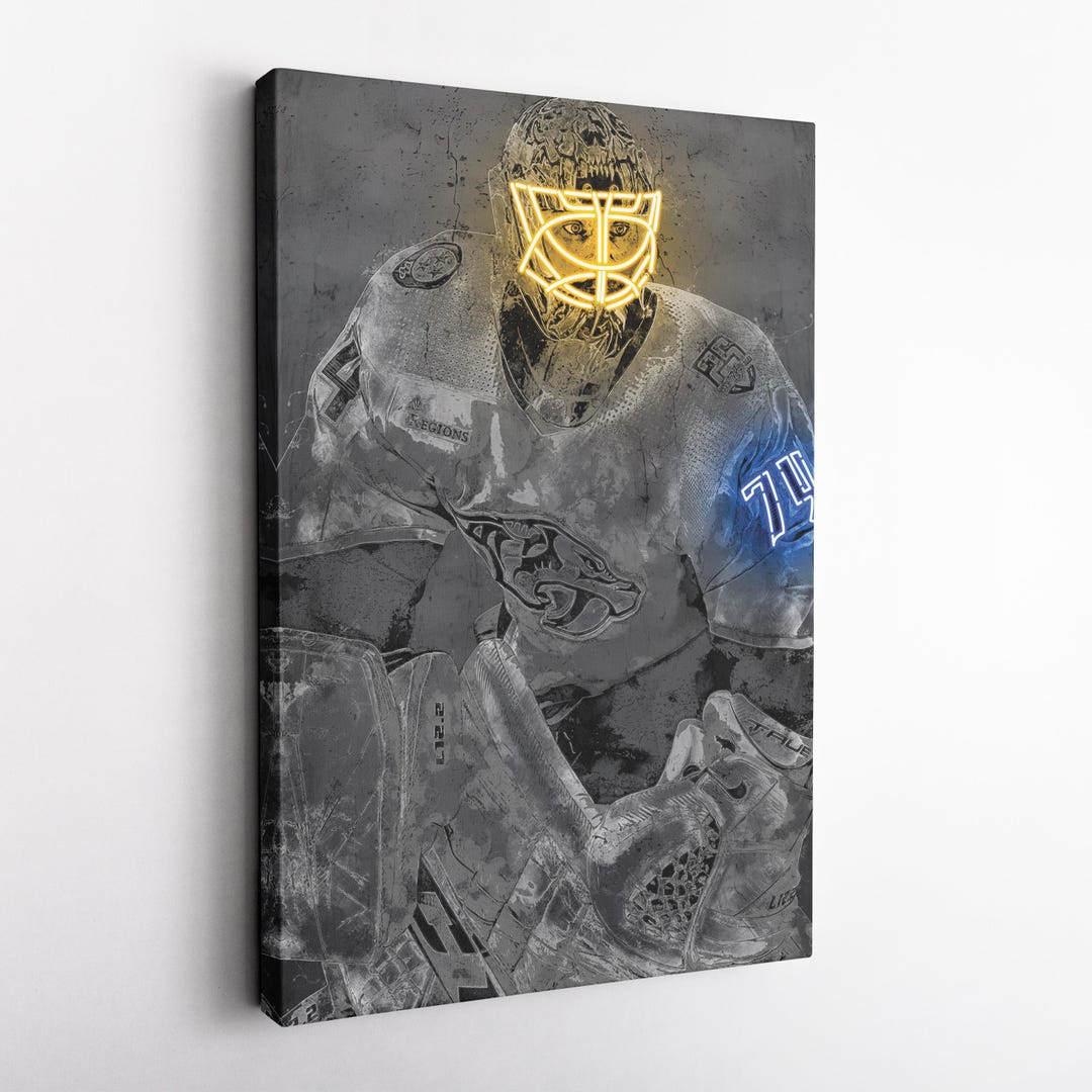 Juuse Saros Poster Neon Nashville Predators NHL Hand Made Poster Canvas ...