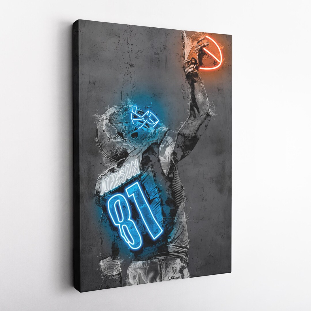 Calvin Johnson Neon Poster - Detroit Lions NFL Canvas Print, Framed ...
