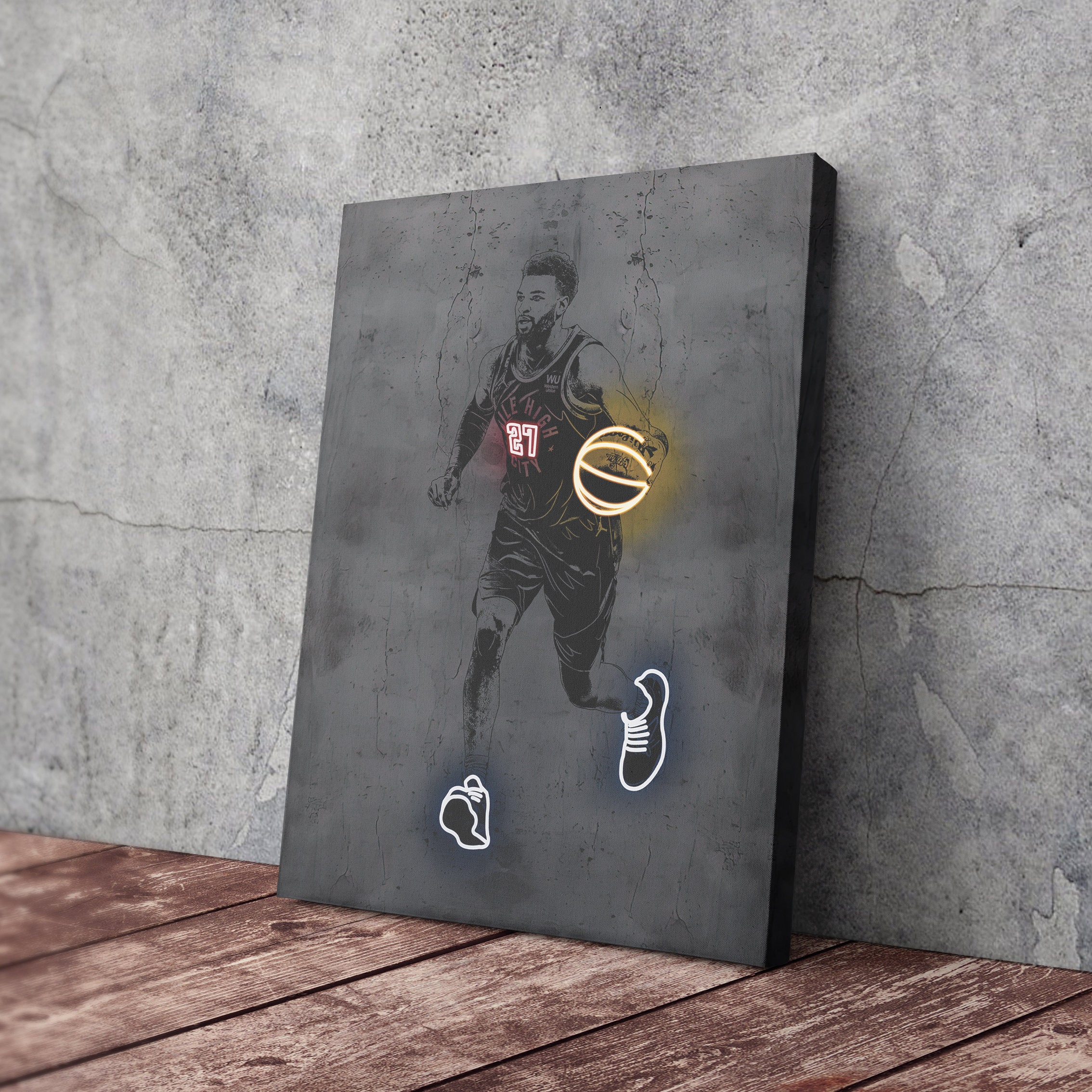 Jamal Murray Neon Poster Denver Nuggets Basketball Canvas Print, Framed ...