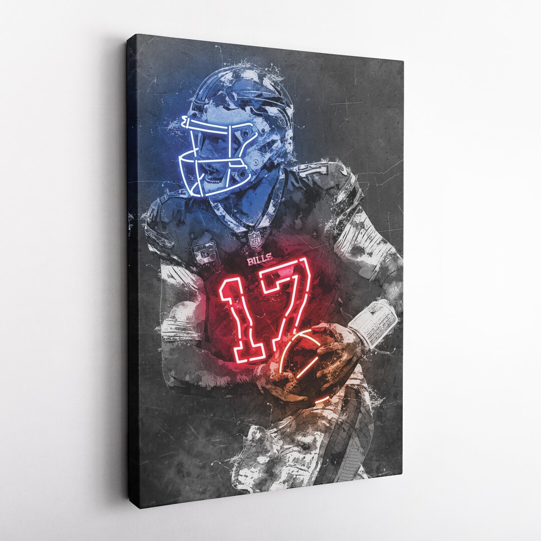 Josh Allen Poster Neon Buffalo Bills NFL Hand Made Poster Canvas Framed ...