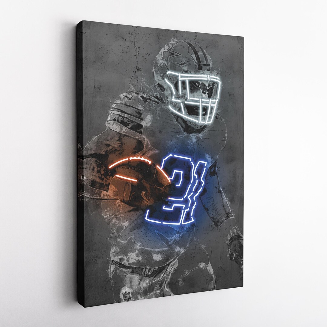 Ezekiel Elliott Poster Neon Dallas Cowboys NFL Hand Made Poster Canvas ...