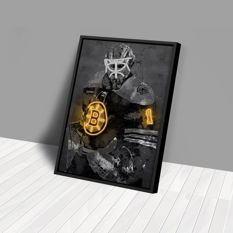 Jeremy Swayman Neon Poster - Boston Bruins NHL Canvas Print, Framed ...