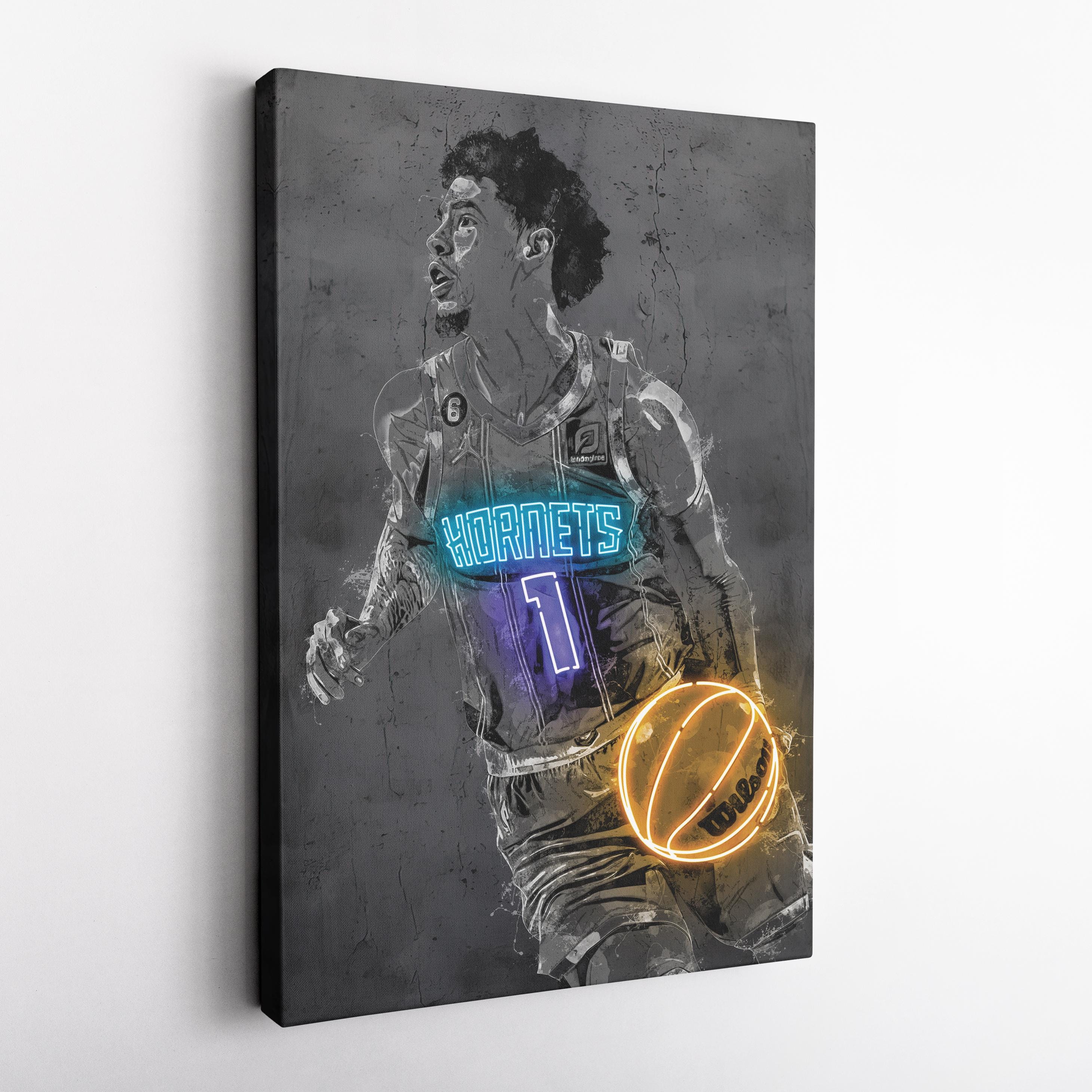 Lamelo Ball Poster Neon Charlotte Hornets NBA Hand Made Poster Canvas ...