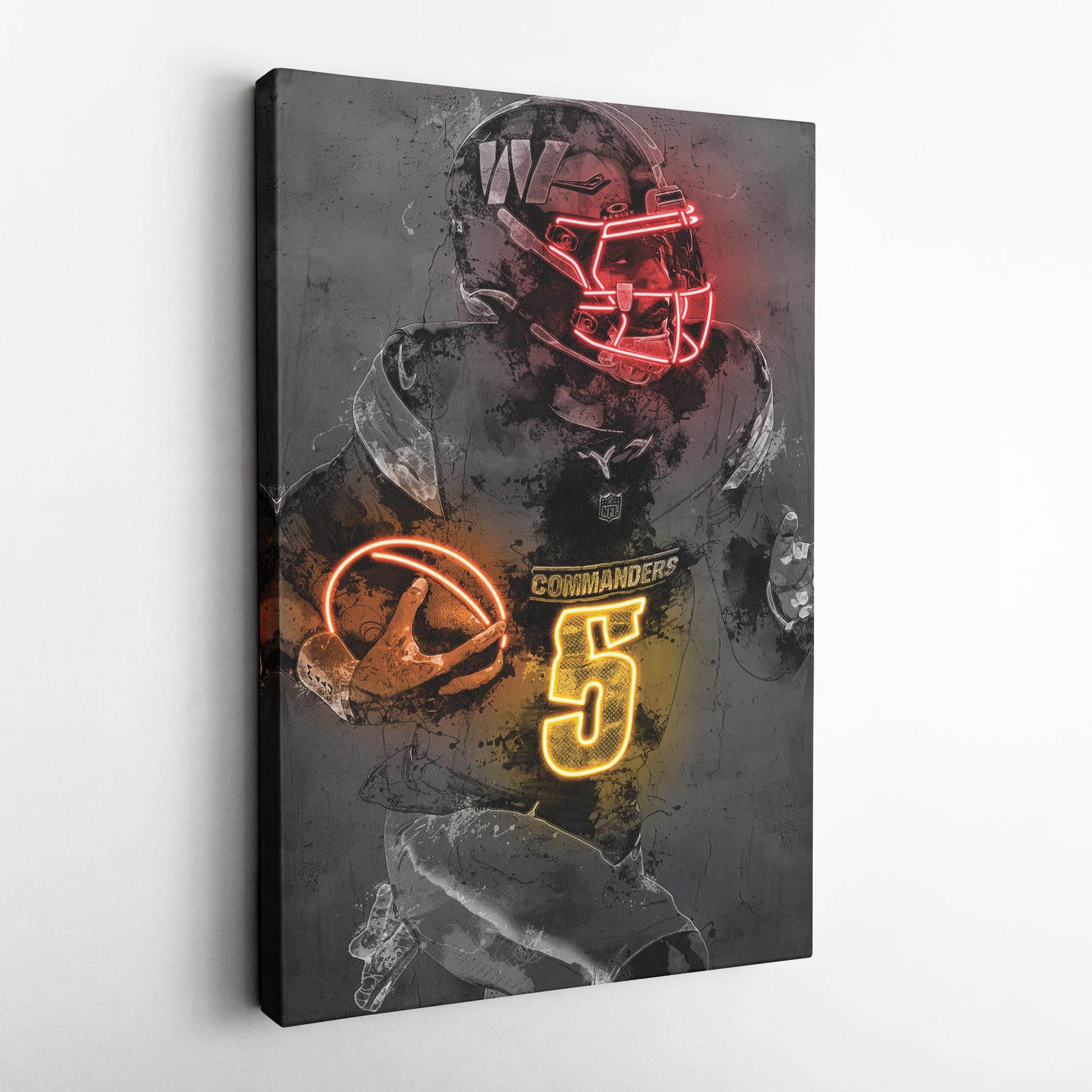 Jayden Daniels Neon Poster - Washington Commanders NFL Canvas Print ...