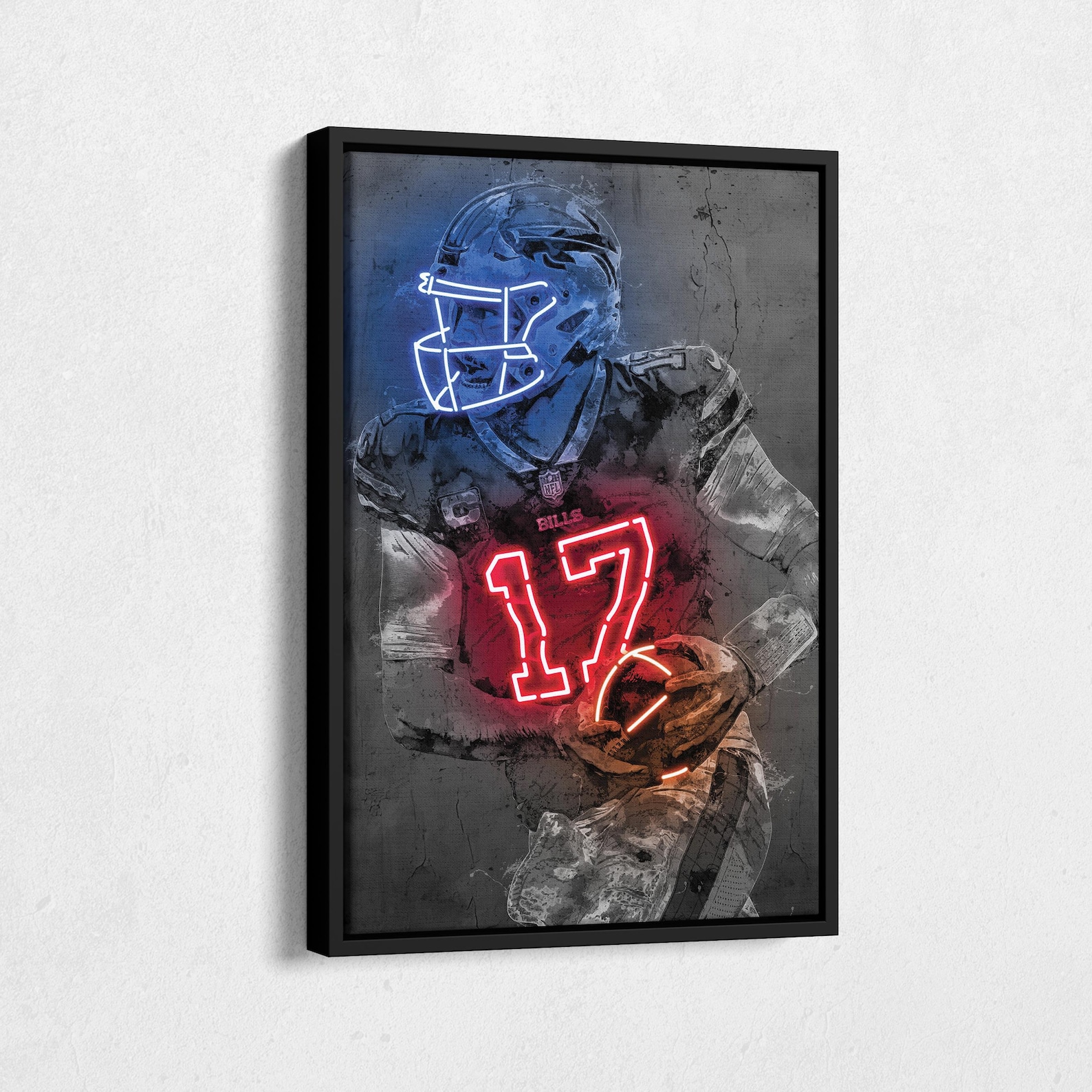 Josh Allen Poster Neon Buffalo Bills NFL Hand Made Poster Canvas Framed ...