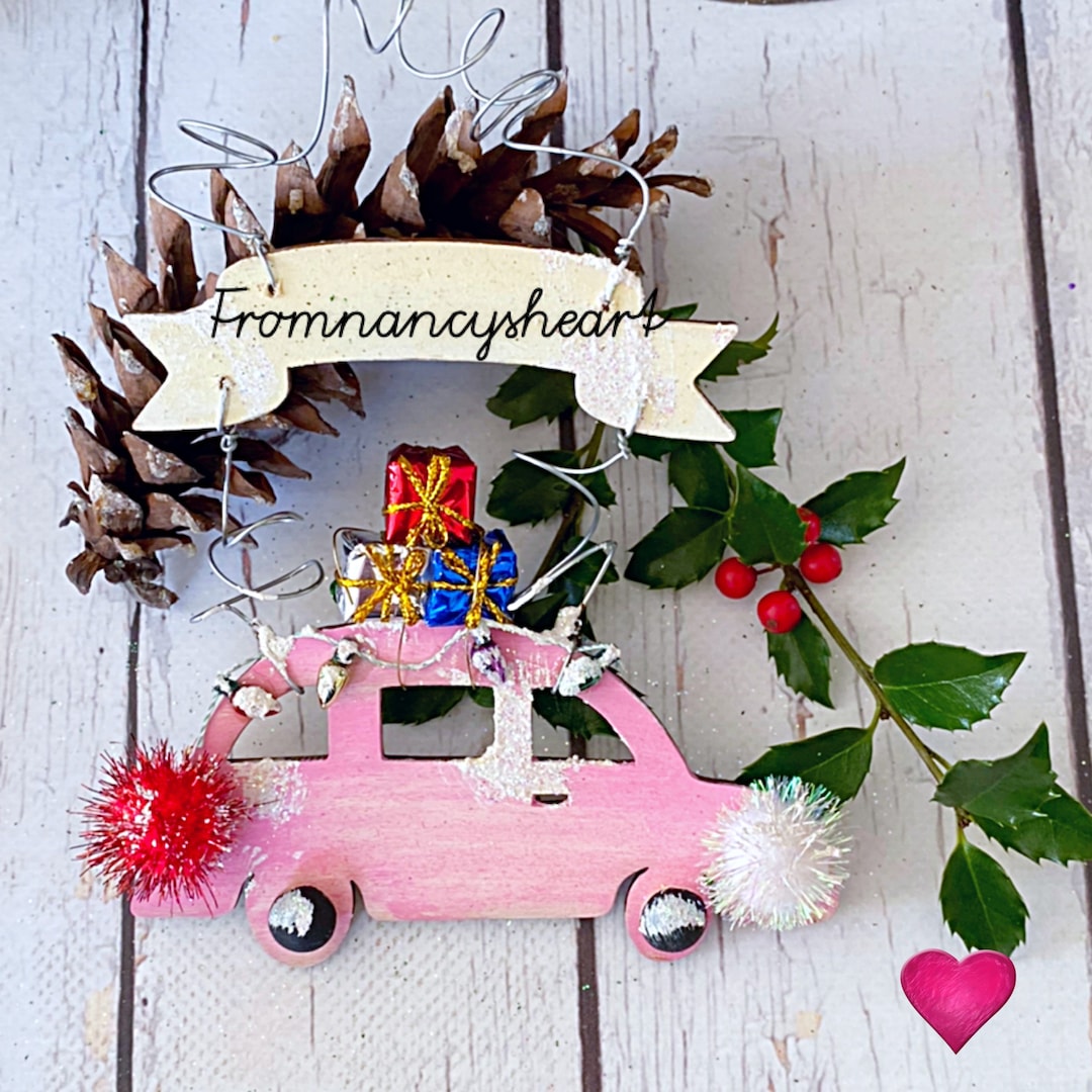 Personalized Vintage Pink VW Bug. Personalized Christmas Holiday Car ...
