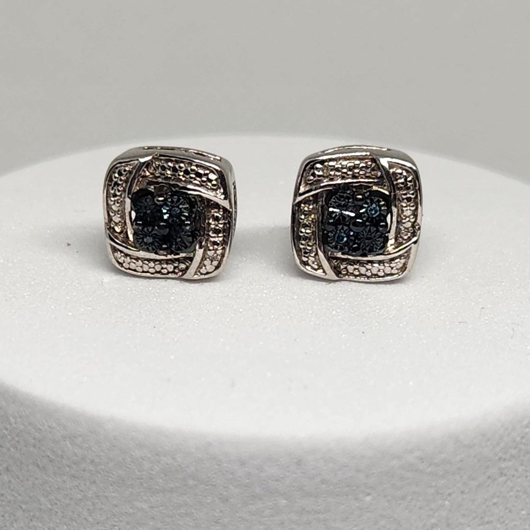 Kay Jewelers Diamond Stud Earrings, Blue & White Diamonds, Sterling ...