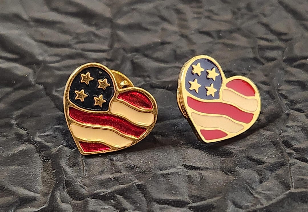 Vintage Avon Heart American Flag Pin Set: 1991-2001 Lapel Pins - Etsy