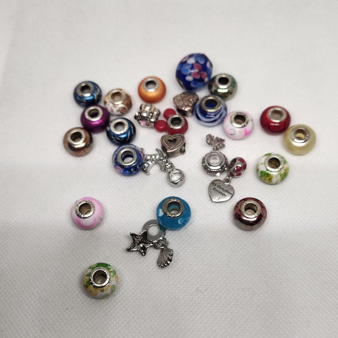 Mixed Euro Bead and Charm Lot – Glass & Metal Large Hole Beads for ...