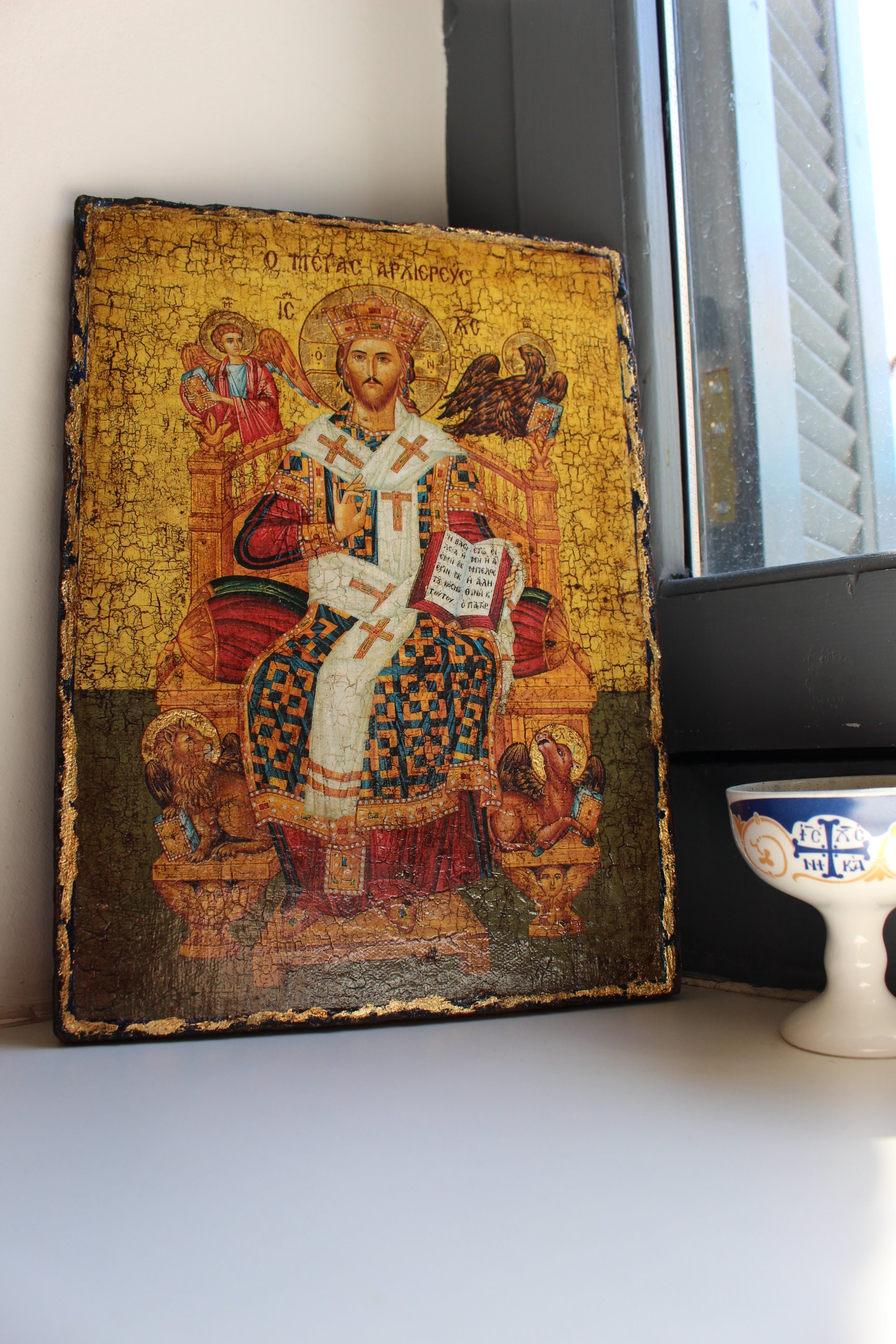 Jesus Christ, the Great High Priest Icon, Handcrafted on Crackled ...