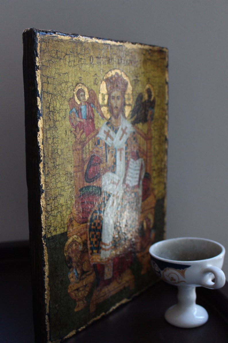 Jesus Christ, the Great High Priest Icon, Handcrafted on Crackled ...