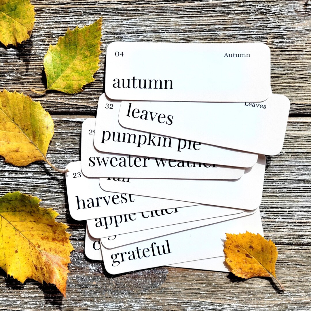 12 . Fall Flash Cards . Junk Journal Ephemera . Autumn Vocabulary Cards ...