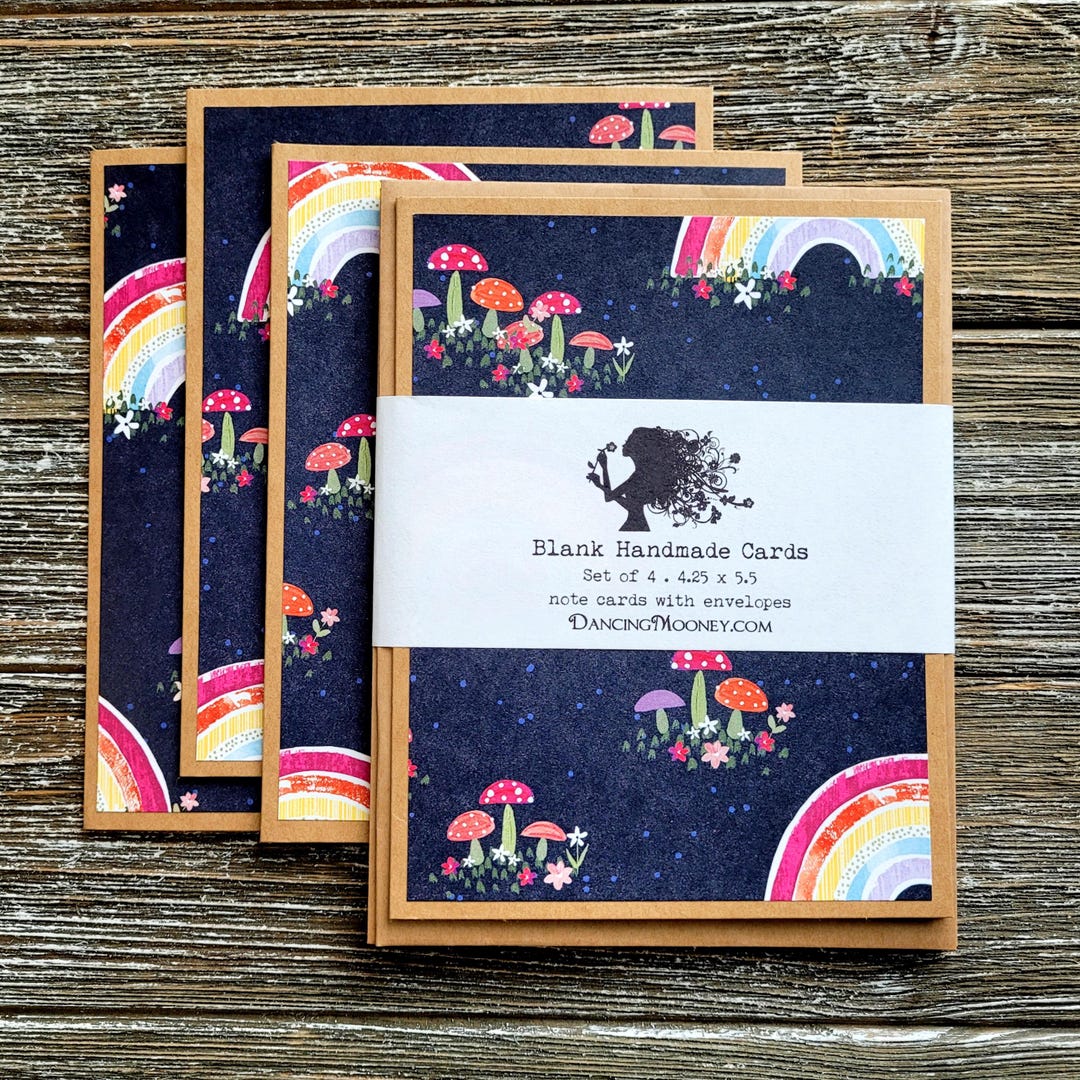 Rainbow Note Cards With Envelopes . Set of 4 . Spring Summer Blank ...