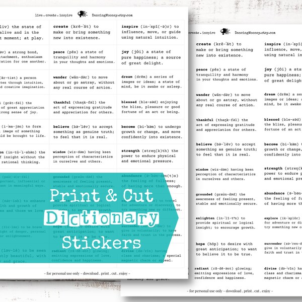 Dictionary Stickers - Etsy