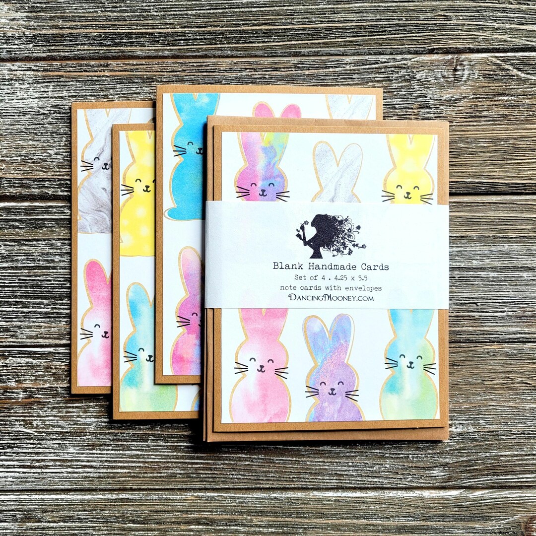 Pastel Peeps Easter Cards . Set of 4 . Blank Note Cards With Envelopes ...