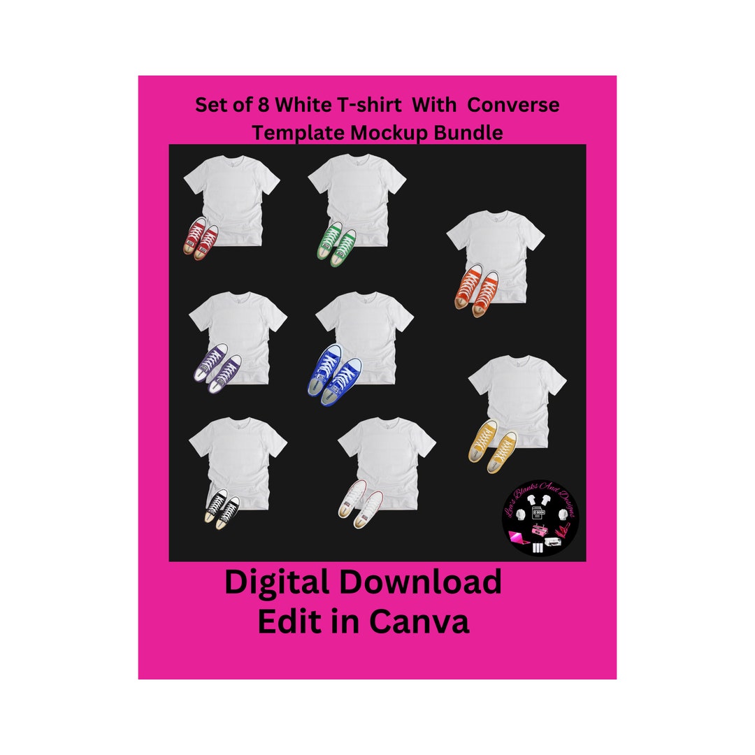 Set of 8 White T-shirt With Converse Template Mockup Bundle Canva ...