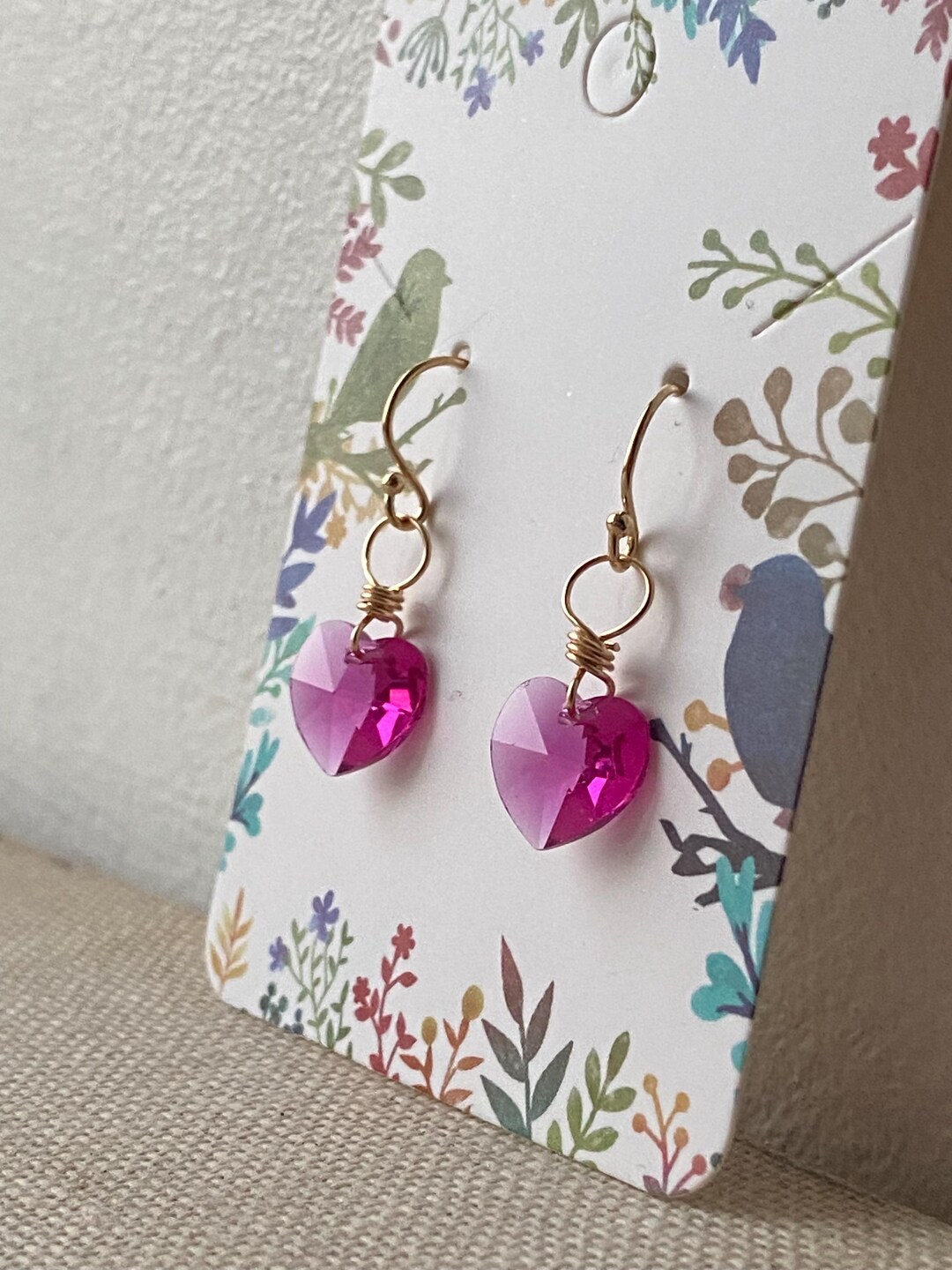 Swarovski Crystal Heart Fushia Pink Gold Filled Earrings - Etsy