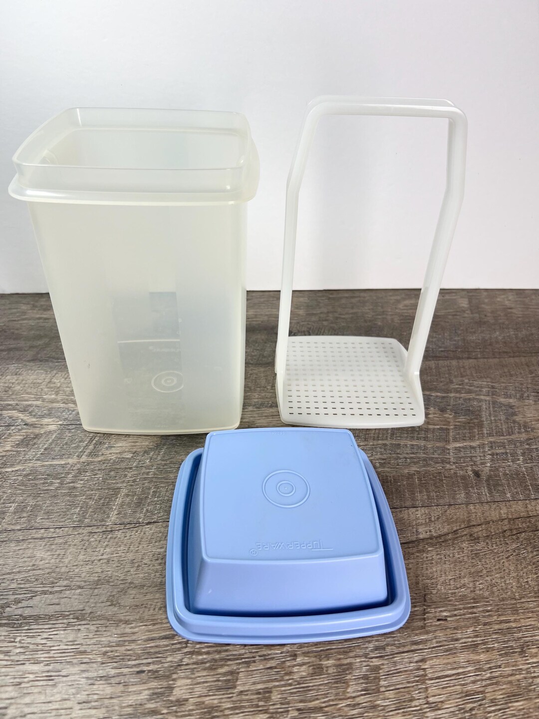 Vintage Tupperware Container 3pc BIG Pick-a-deli W/ Strainer Blue Clear ...
