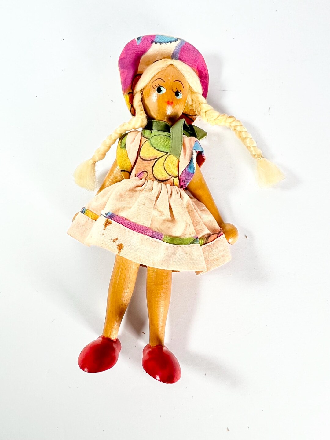 Vintage 1950s Polish Wooden Peg Folk Art Doll With Long Blonde Braids ...
