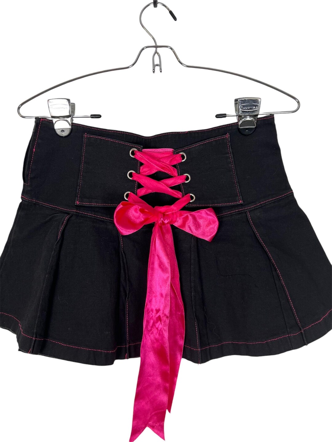 Vintage Y2K Morbid Threads Black Pleated Skirt With Corset Bow in Back ...
