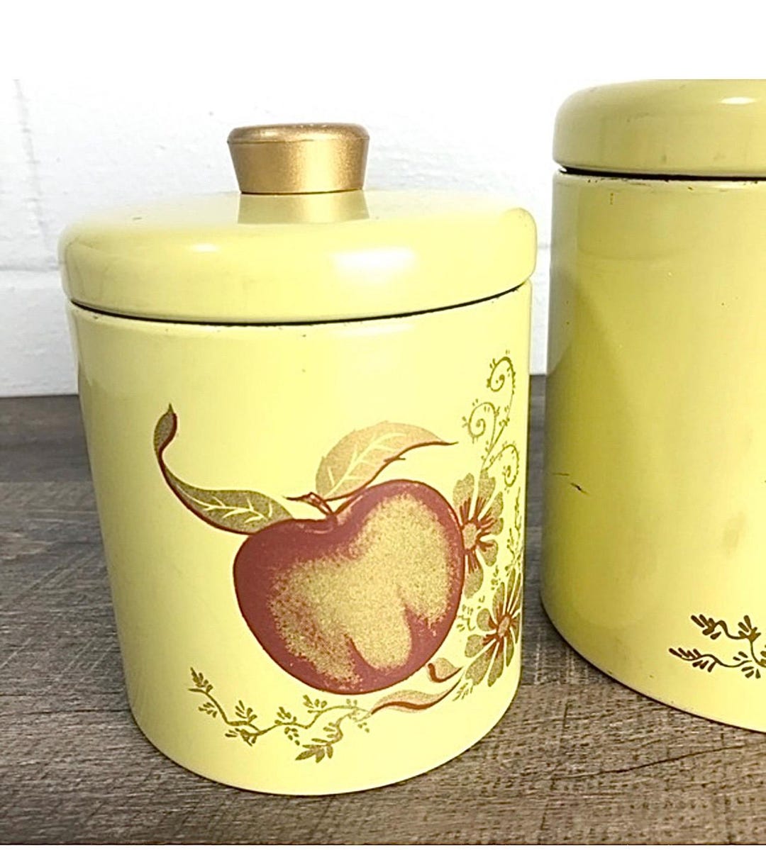 Vintage Ransburg Metal Canisters Made in USA Set of Two Apples Peaches ...