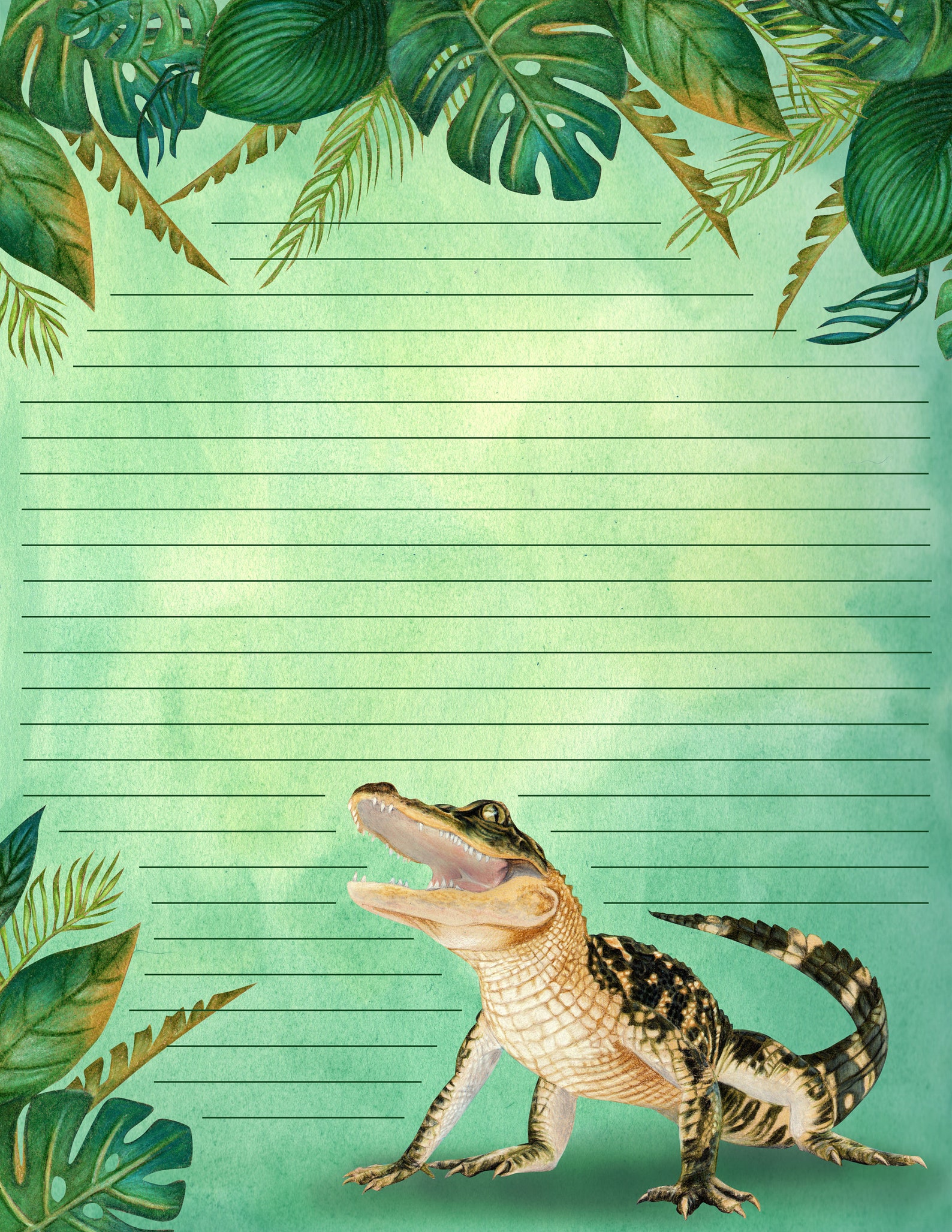 Smiling Alligator Stationery Digital Set by Artist Sherrie Spencer - Etsy