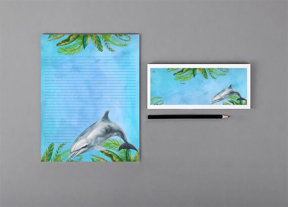 Swimming Dolphin Stationery Digital Set by Artist Sherrie | Etsy