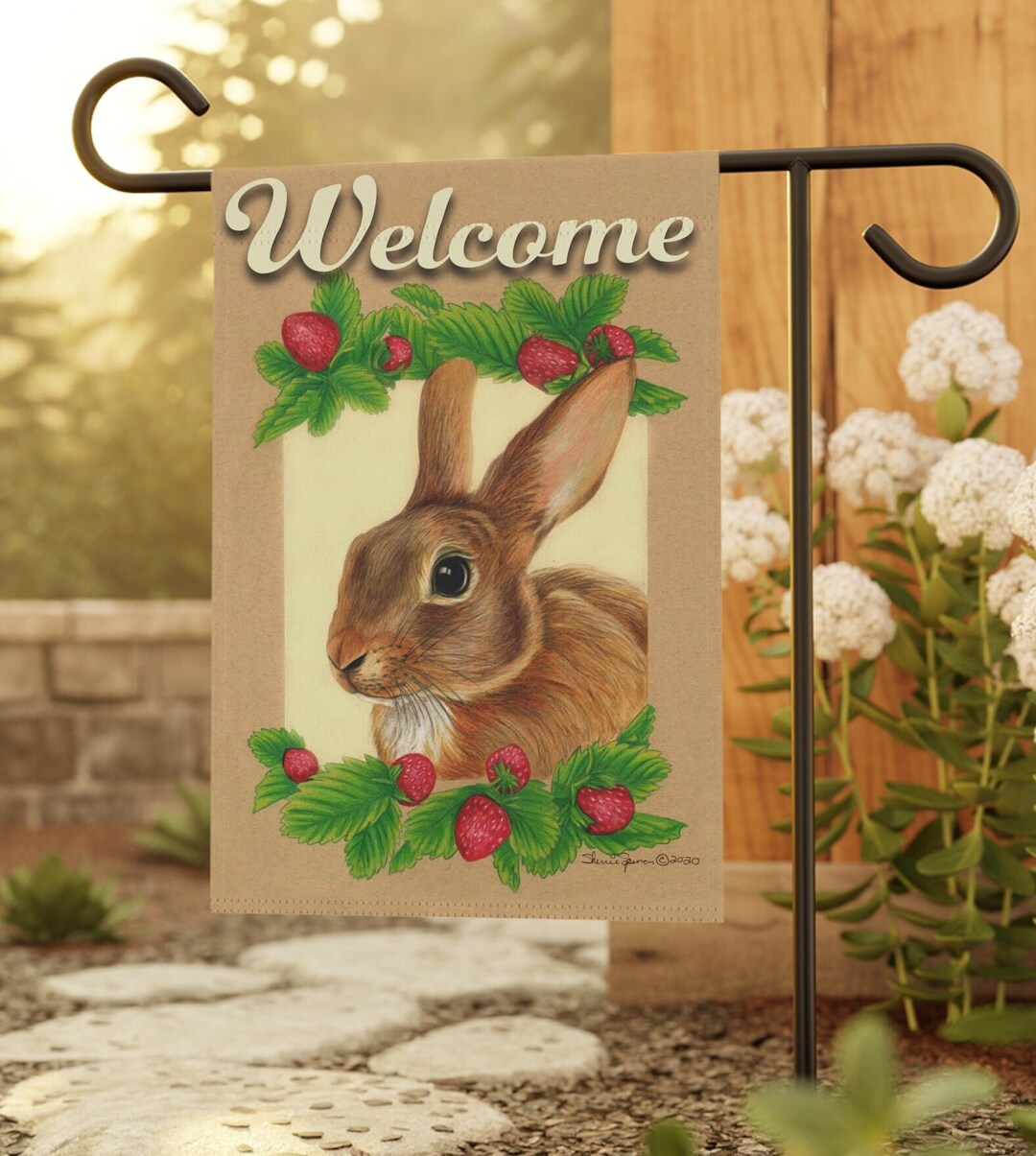 Rabbit in Strawberries Welcome Garden & House Banner - Etsy