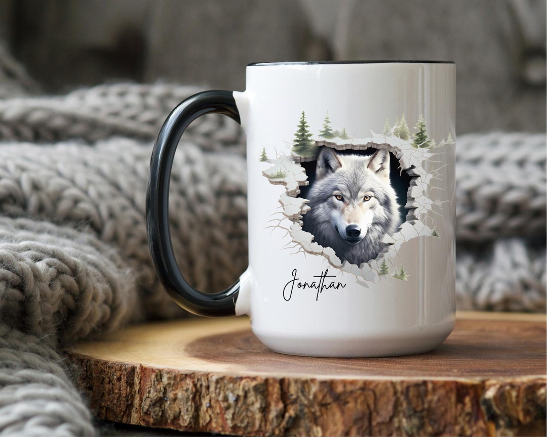 Custom Wolf Mug With Name, Wolf Coffee Cup, Nature Lover Gift Animal ...