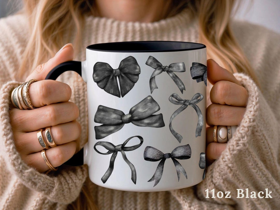 Coquette Black Bows Mug, Elegant Bow Design Coffee Cup, Chic Mug for ...