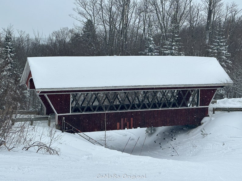 Vermont Wooden Snow Covered Bridge, Wall Art, Home Decor, Winter ...