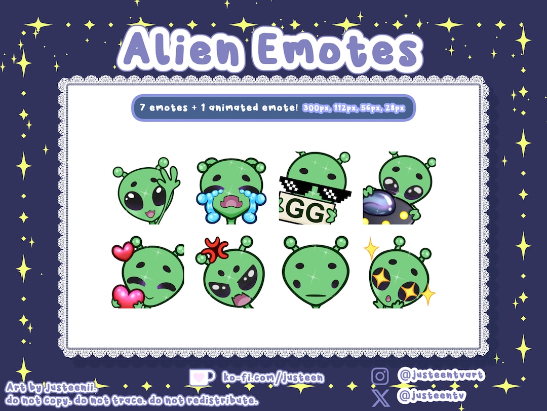 Cute Alien Twitch Emote Pack - 7 Emotes + 1 Animated for Twitch ...