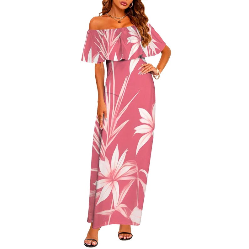 Vintage Rose Hawaiian Maxi Dress: Tropical Polynesian Print, Prom ...