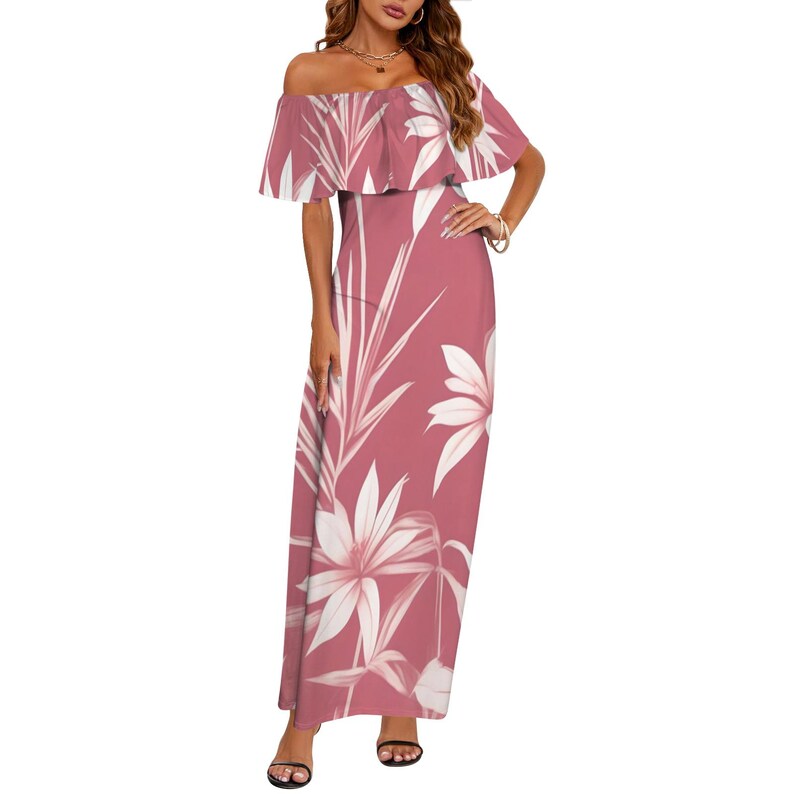 Hawaiian Polynesian Maxi Dress Vintage Print for Cruise, Weddings, Prom ...