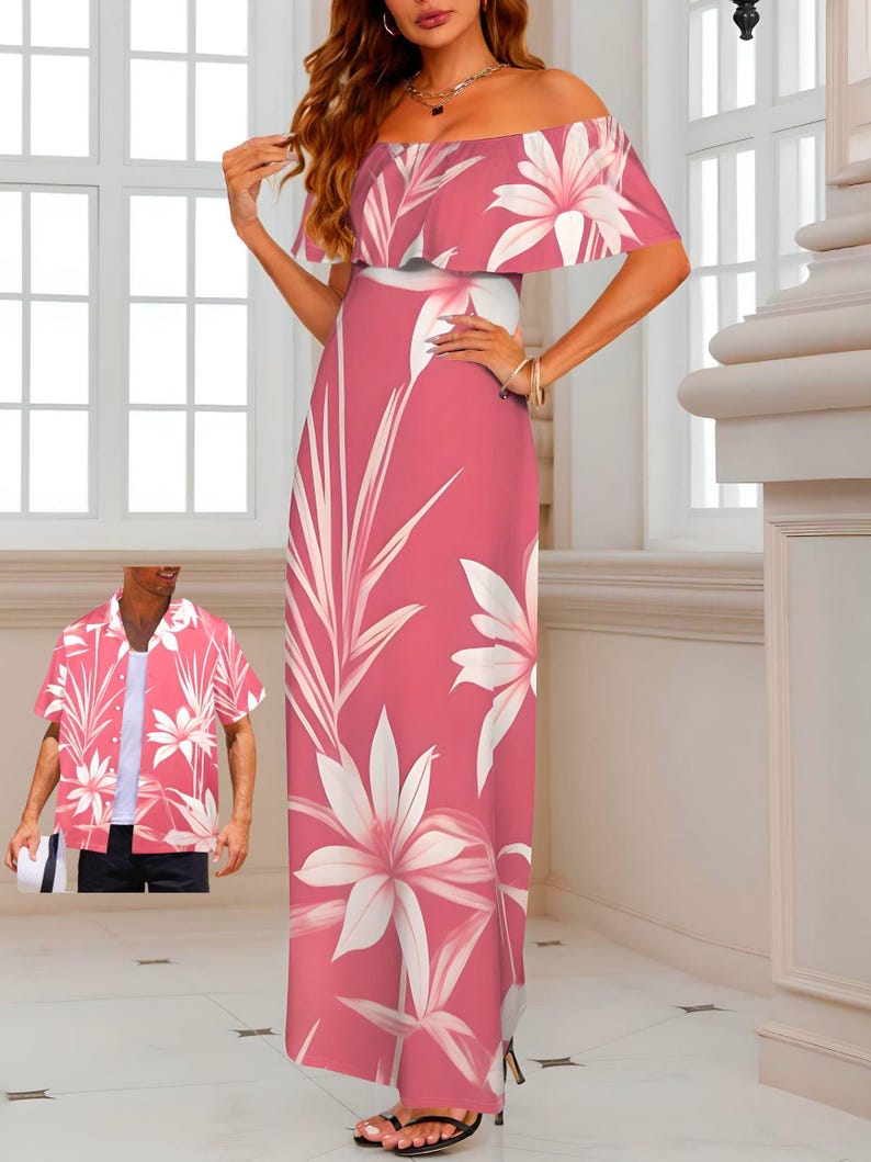 Vintage Rose Hawaiian Maxi Dress: Tropical Polynesian Print, Prom ...
