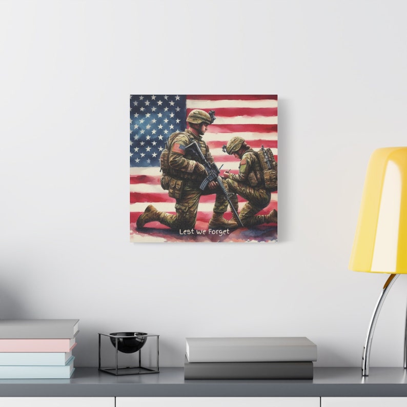Lest We Forget – Patriotic American Flag Wall Art Soldier Tribute Decor ...