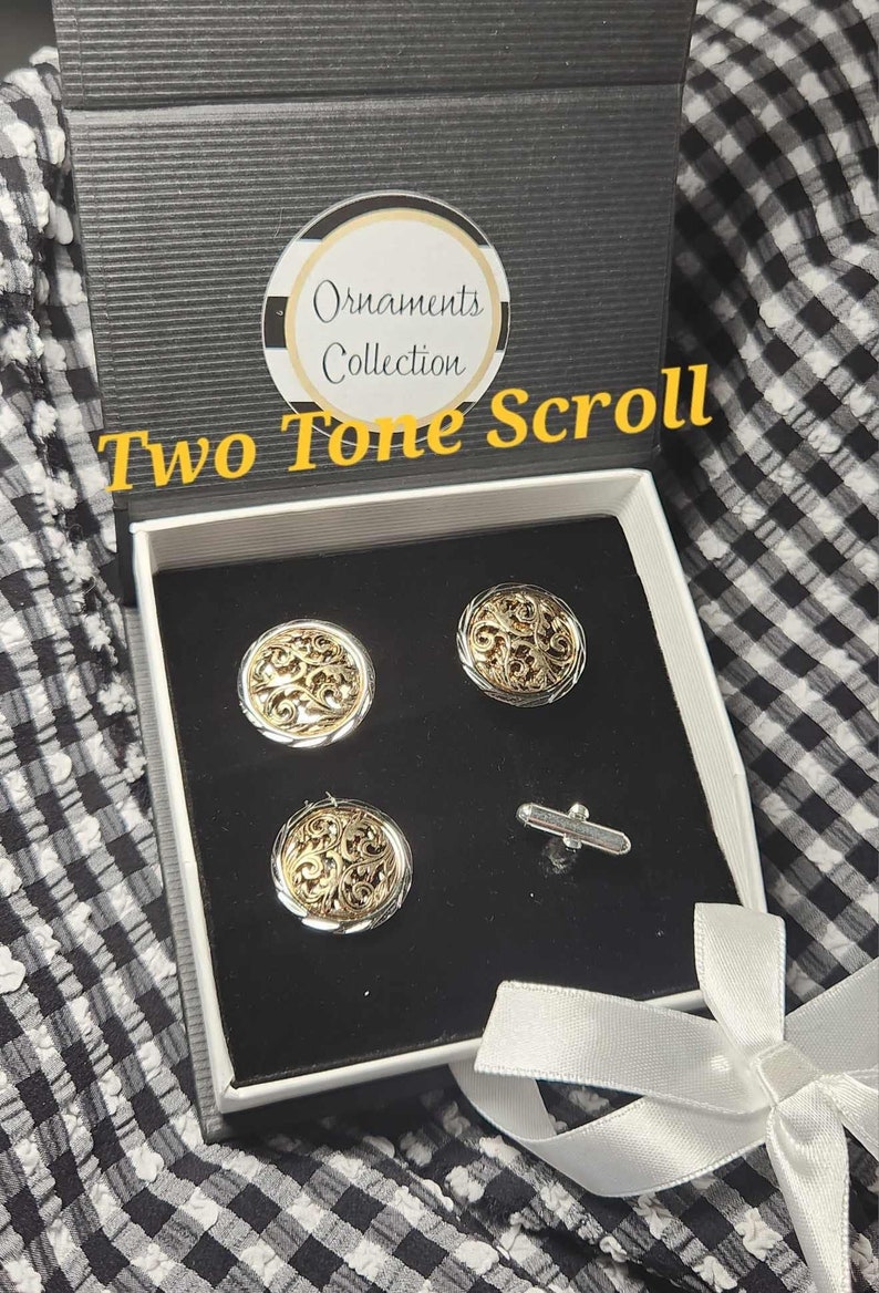 Saddle Pad Blanket Links two TONE Scroll Silver and Goldtone Boxed Set ...